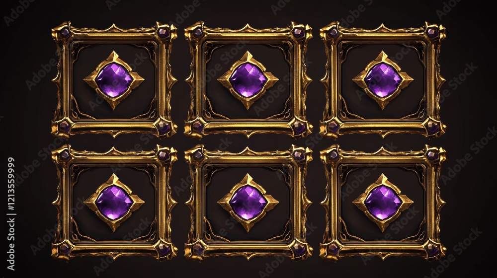 Vintage fantasy golden frames for rpg game ui design. Vector cartoon ...