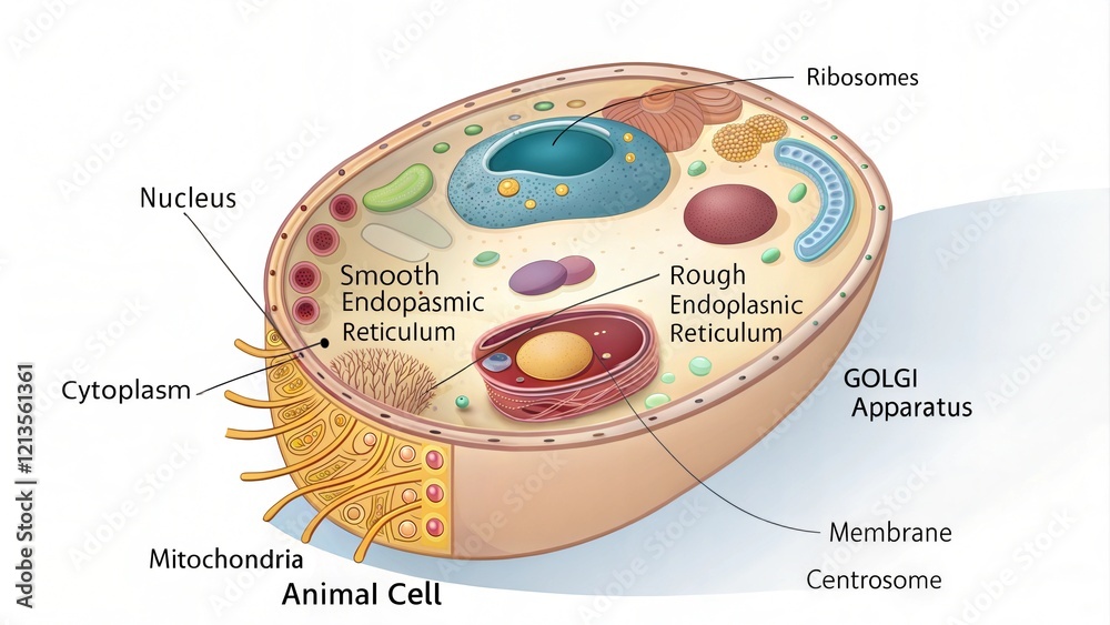 Animal Cell Anatomy Diagram Structure with all parts nucleus smooth ...