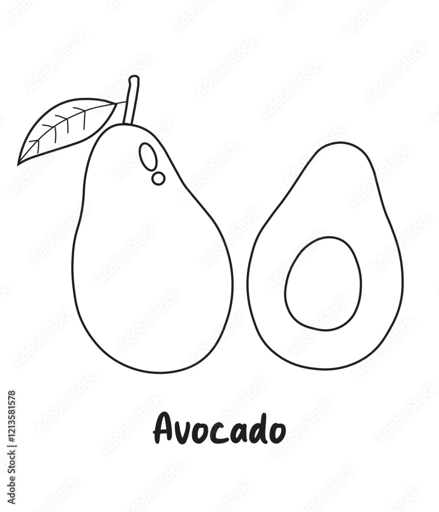 Avocado coloring page vector illustration image on white background for ...