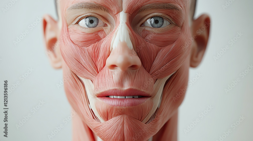 Create a 3D diagram of the muscles of the face, including the masseter ...