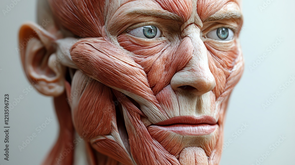 Create a 3D diagram of the muscles of the face, including the masseter ...