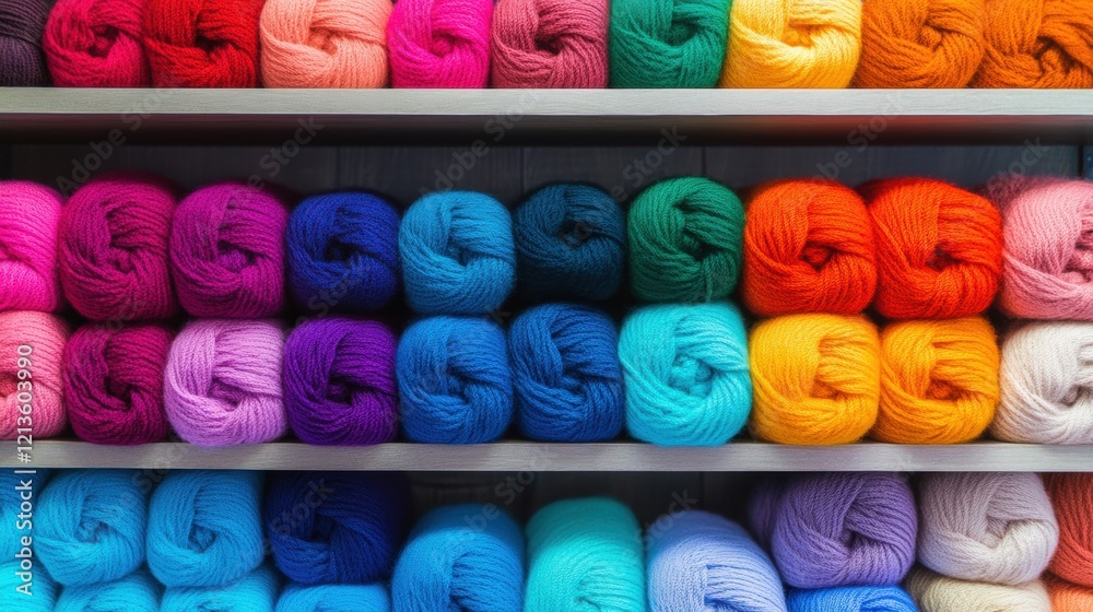 Knitwear arranged by color in neat rows showcases a vibrant selection ...