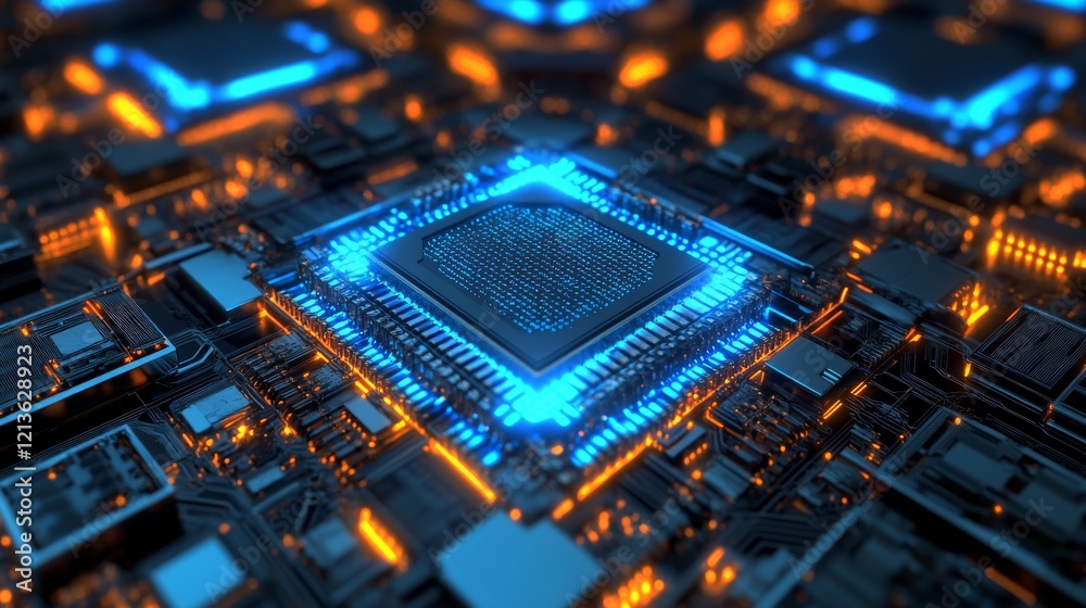 central processing core visualization, radiant binary matrix display ...