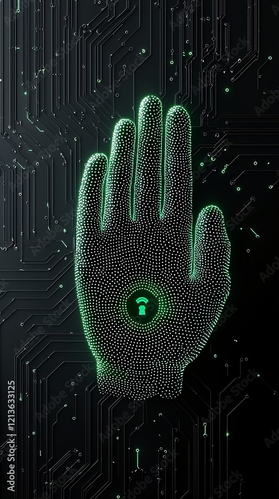 minimalist information technology security setup, biometric hand ...