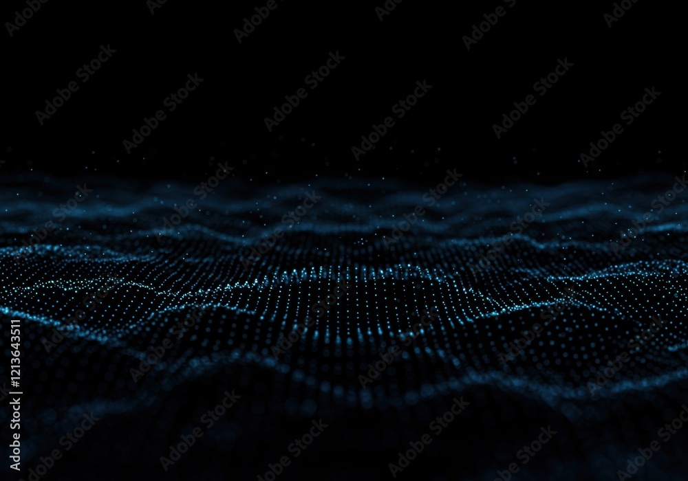 Dark abstract landscape, undulating particle grid, digital wave ...