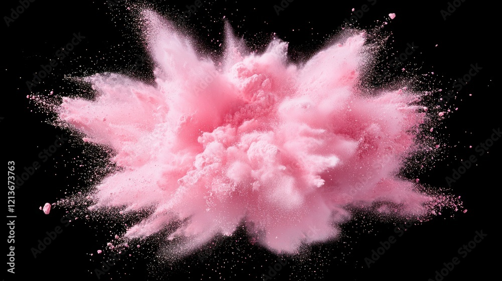 Explosive pink powder burst studio setting abstract art dark background ...
