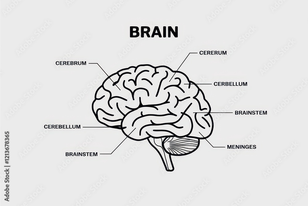 Human Brain Diagram Showing Cerebrum Cerebellum Brainstem and Meninges ...