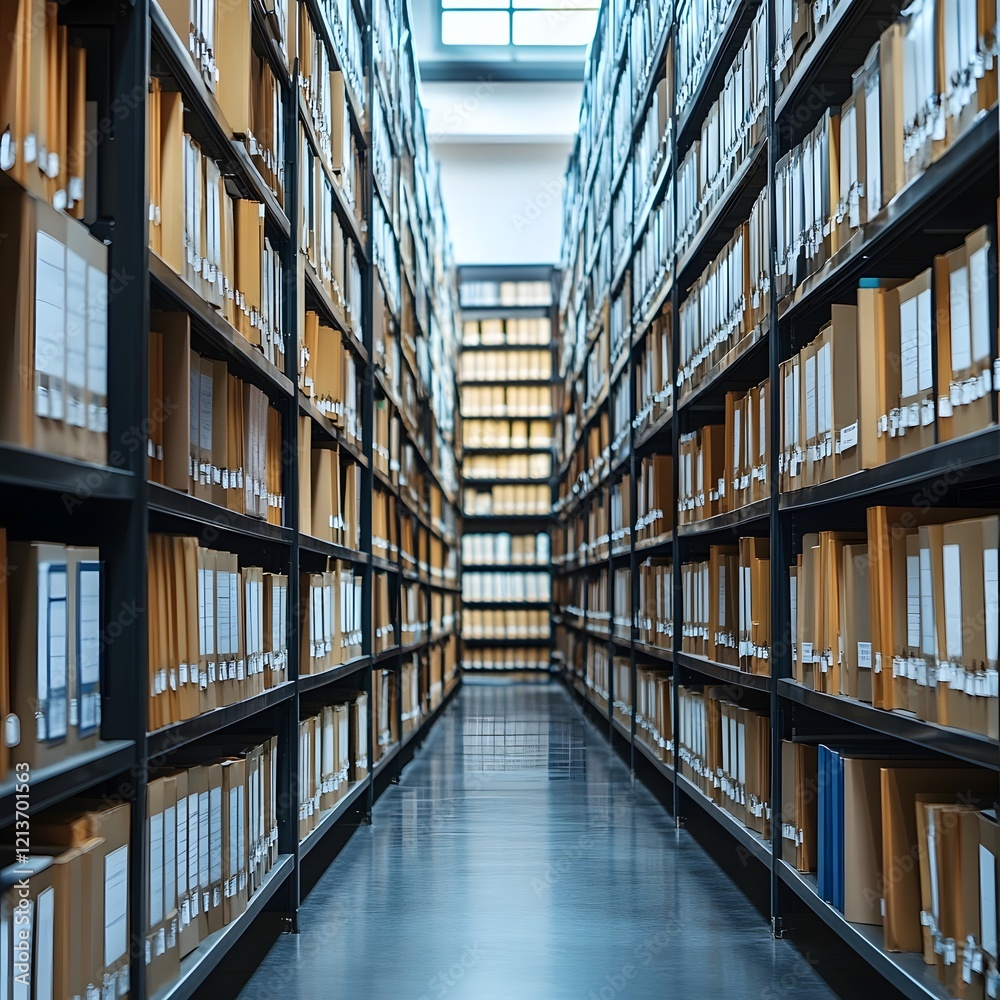 Symmetrical Bookshelves in Illuminated Library Corridor Showcasing ...