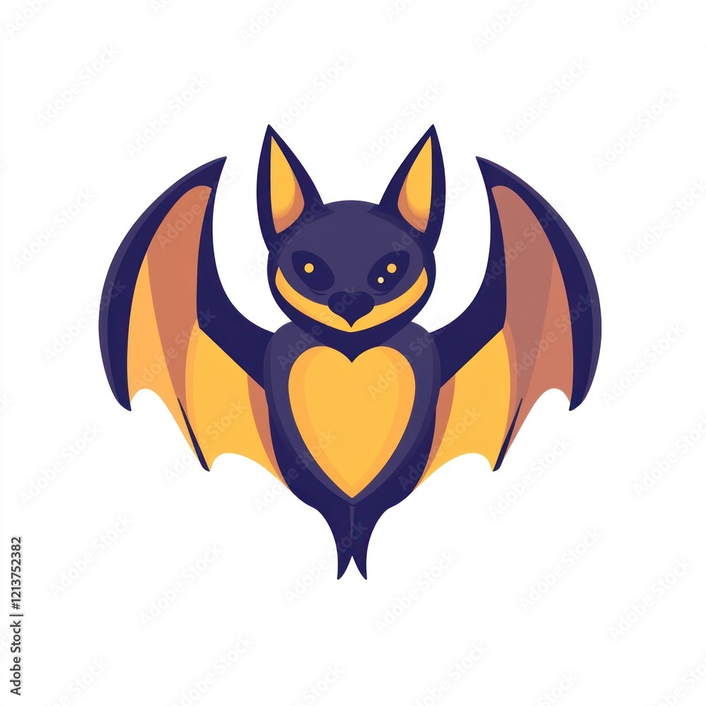 Flying bat cartoon with golden accents isolated on white background ...