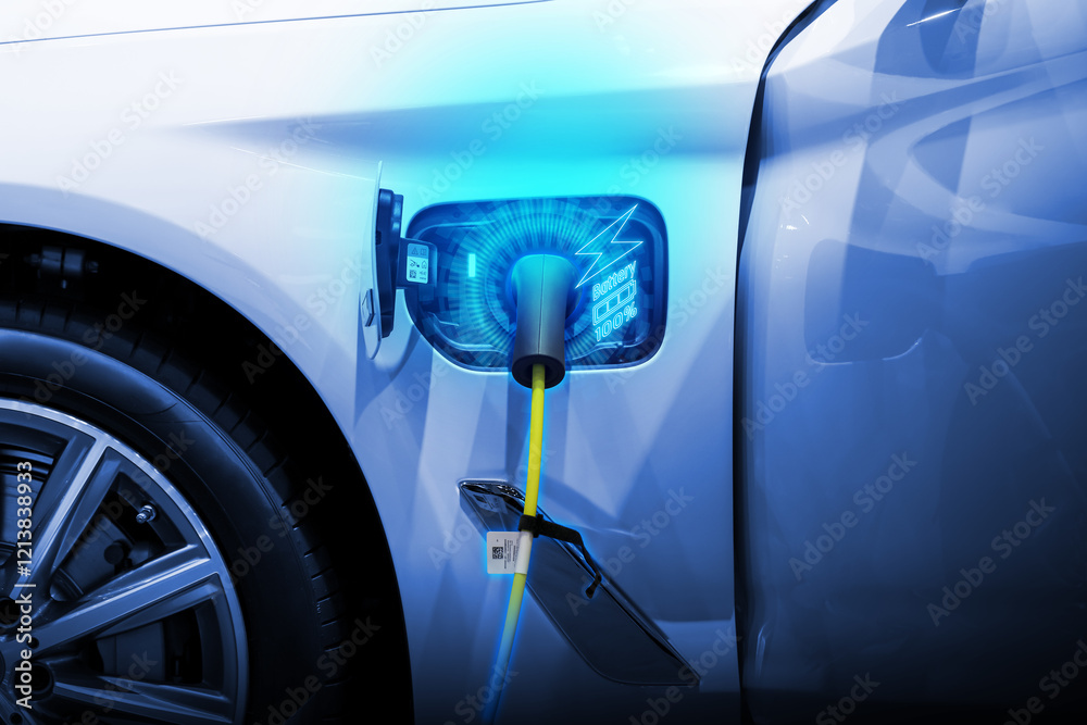 Power cable pump plug in charging power to electric vehicle EV car ...