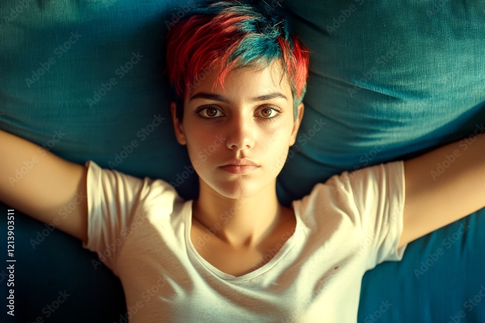 Short coiffure - multicolored hair. Commercial marketing visual idea ...