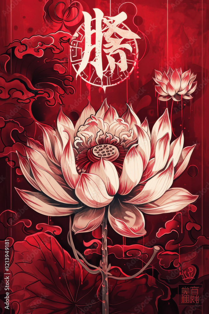 2025 Calendar with Lotus Lantern on Red Background for New Year ...