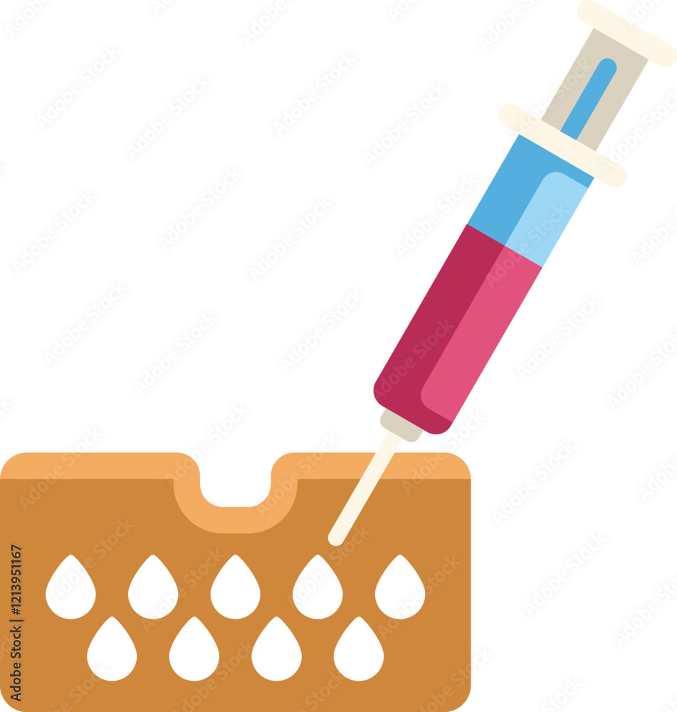 Syringe injecting substance into skin cross section, medical and ...