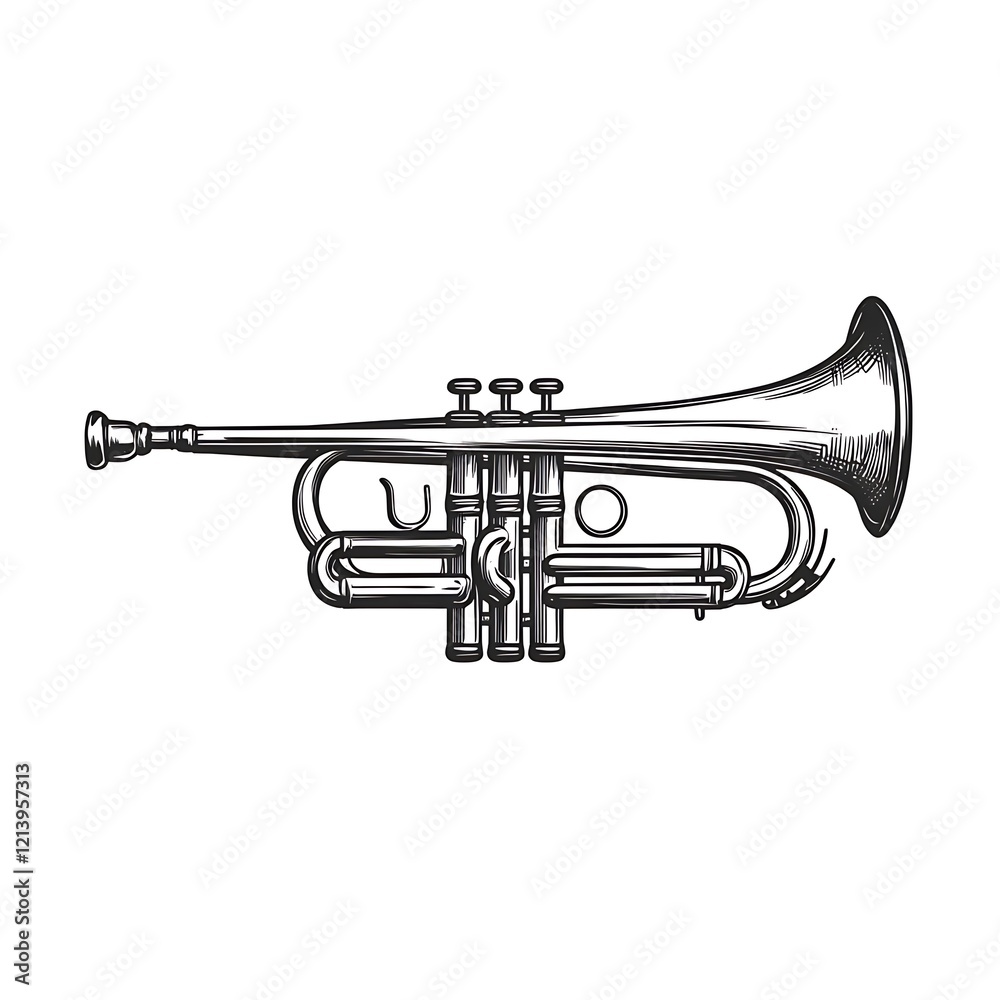 Vintage Trumpet Illustration, Musical Instrument Drawing, Vector Art ...
