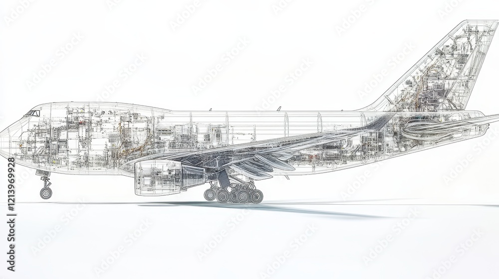Aircraft Cross Section Schematic Blueprint, Technical Illustration of ...