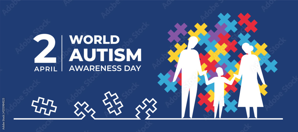 World Autism Awareness Day - White family hand hold hand stand on line ...
