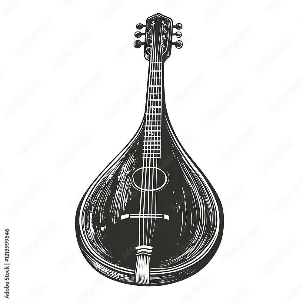 Vintage Mandolin Drawing, Detailed Illustration, Musical Instrument ...