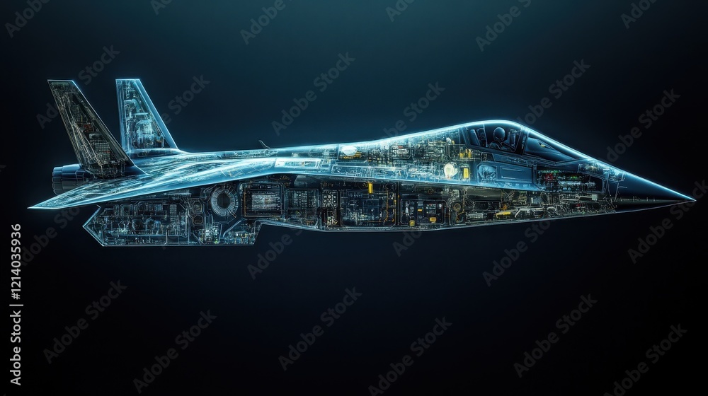 Detailed Internal Schematic of a Modern Fighter Jet, High-Tech ...