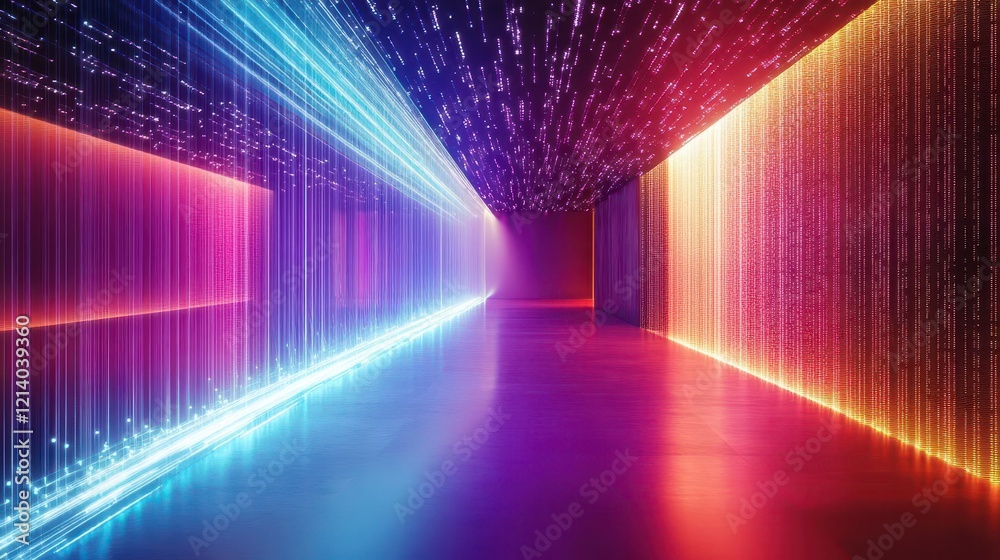 abstract technological landscape of illuminated fiber optic streams ...