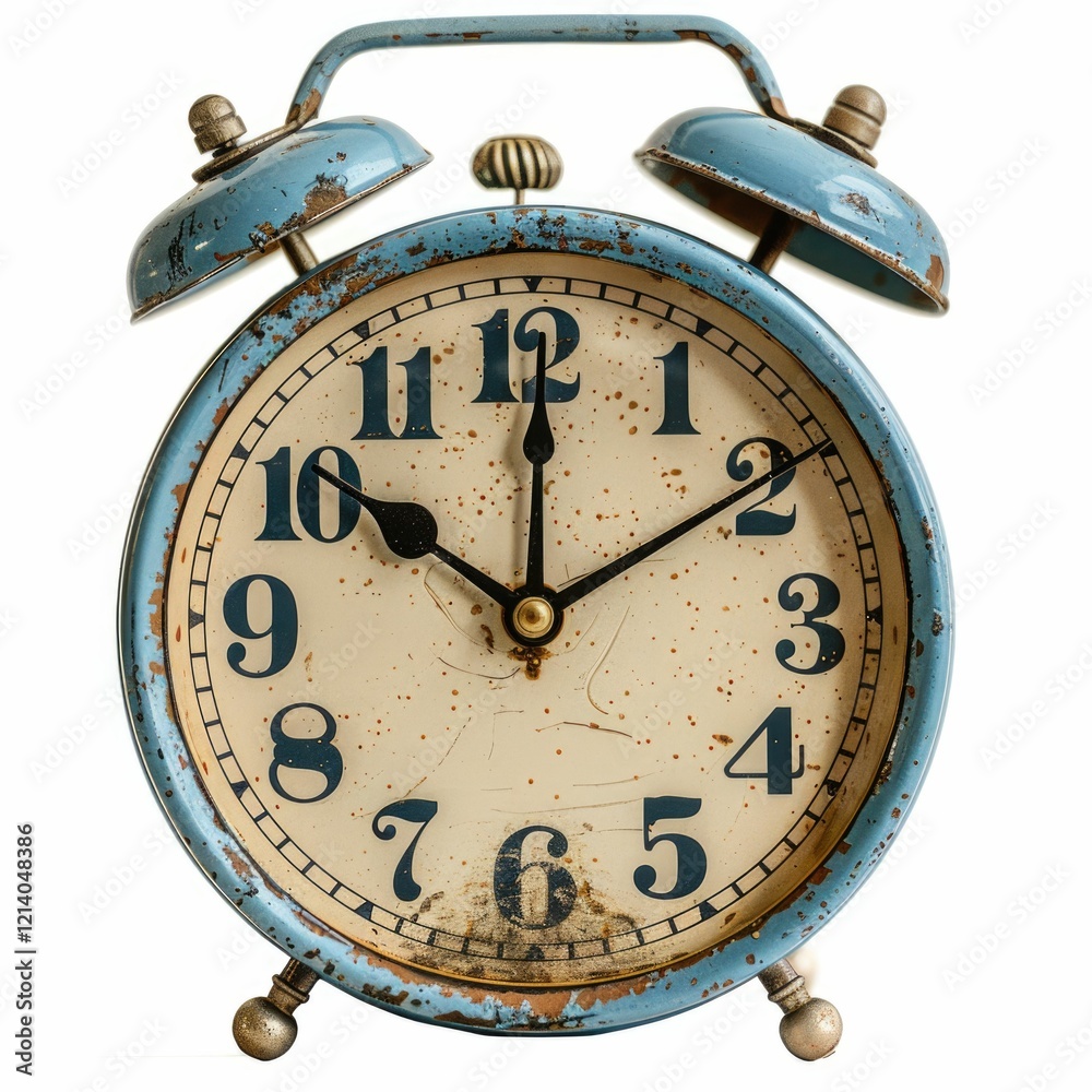 Classic analog clock pointing at twelve fifty isolated on white ...