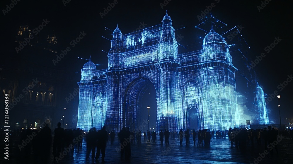 Gateway of India Mumbai, Digital Outline Architecture Landmark in Blue ...