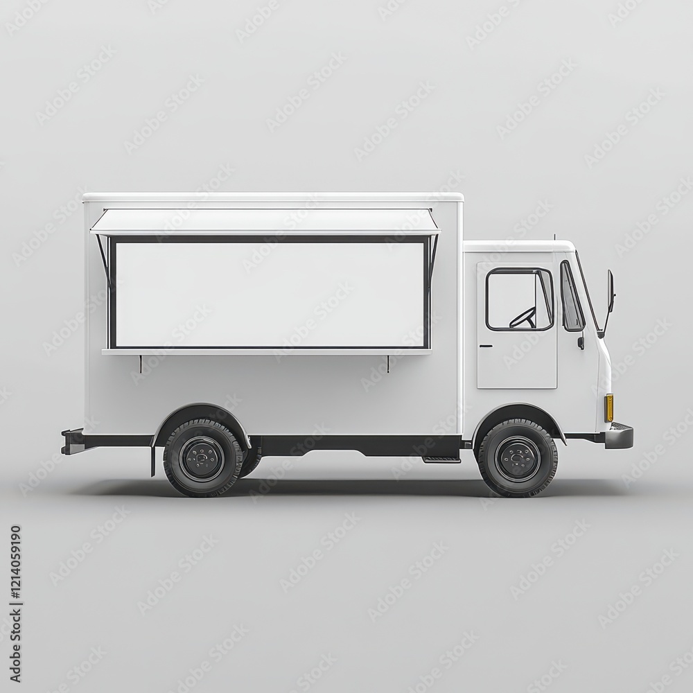 Blank white food truck mockup, side view, isolated on transparent ...