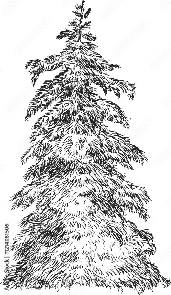 Hand draw sketch spruce tree in monochrome color. Vector illustration ...