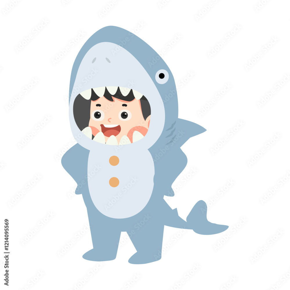 Cartoon little kid characters in shark costume Stock Vector | Adobe Stock