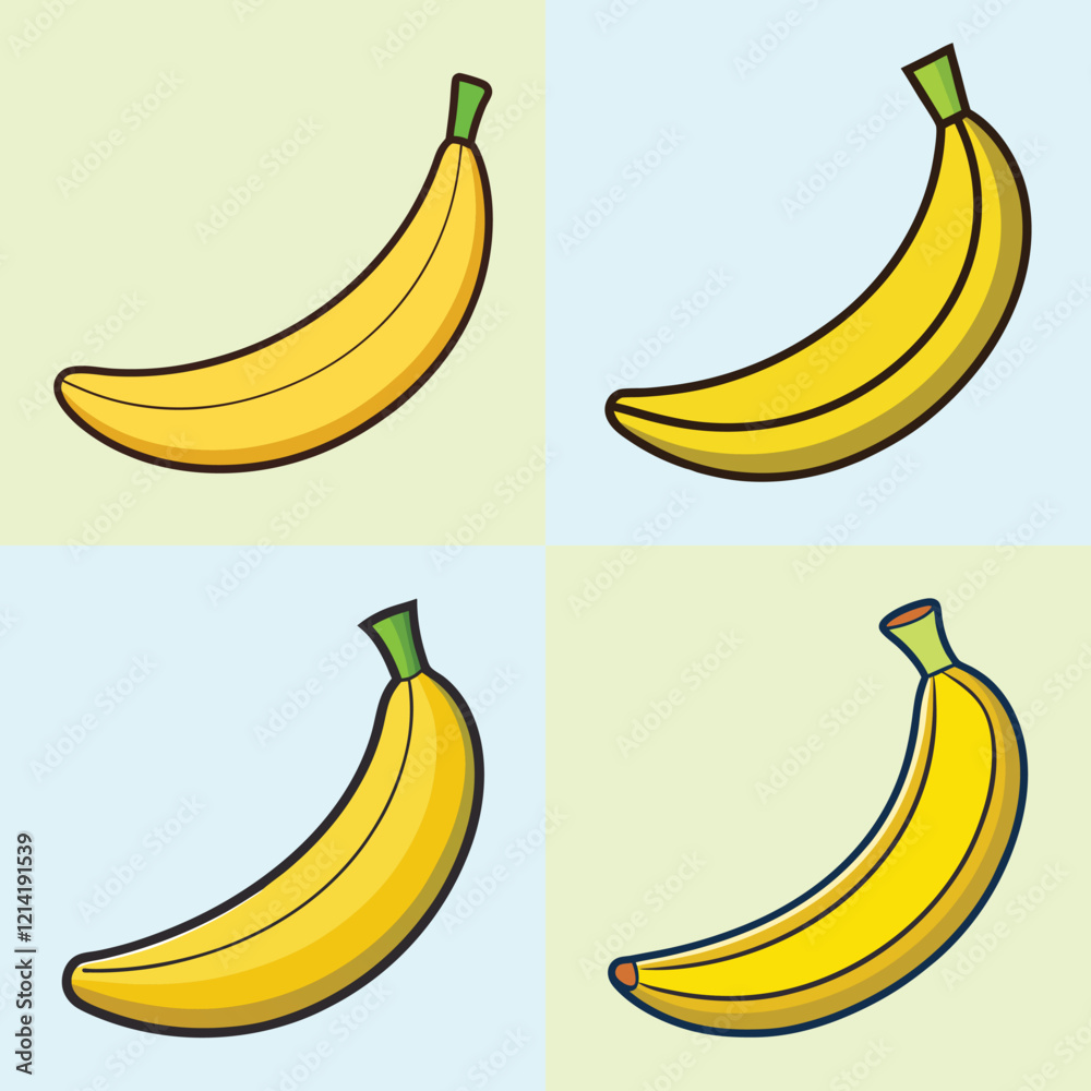 cartoon banana vector illustration in colorful grid - a vibrant ...