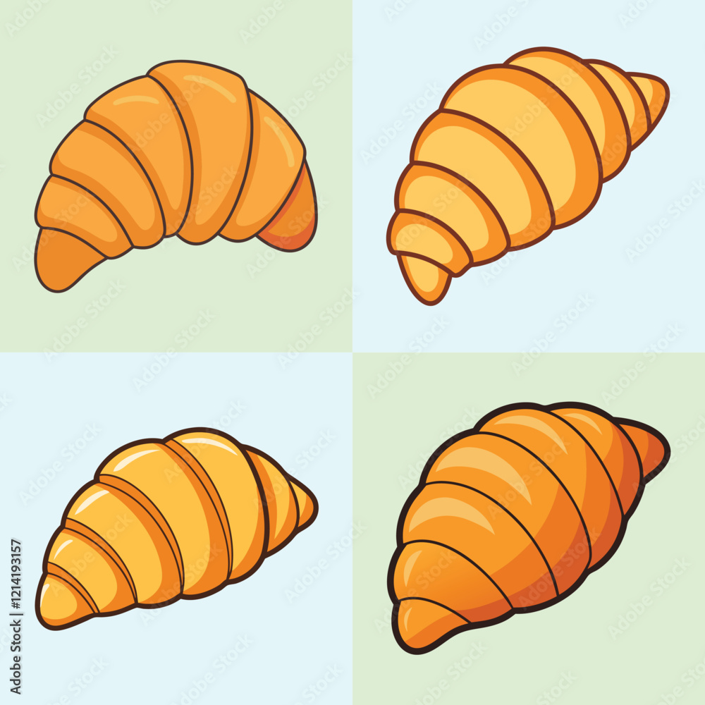 cartoon croissant vector illustration in colorful grid - a vibrant ...