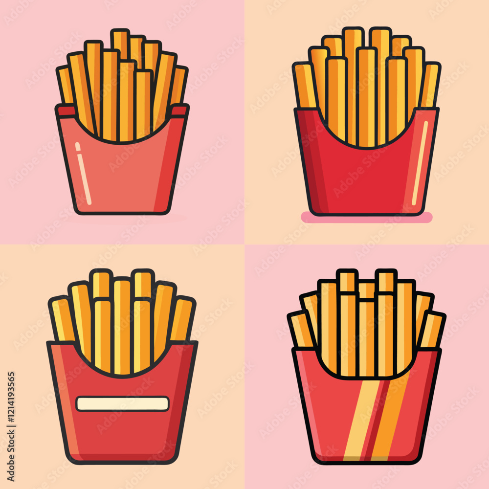 cartoon french fries vector illustration in colorful grid - a vibrant ...