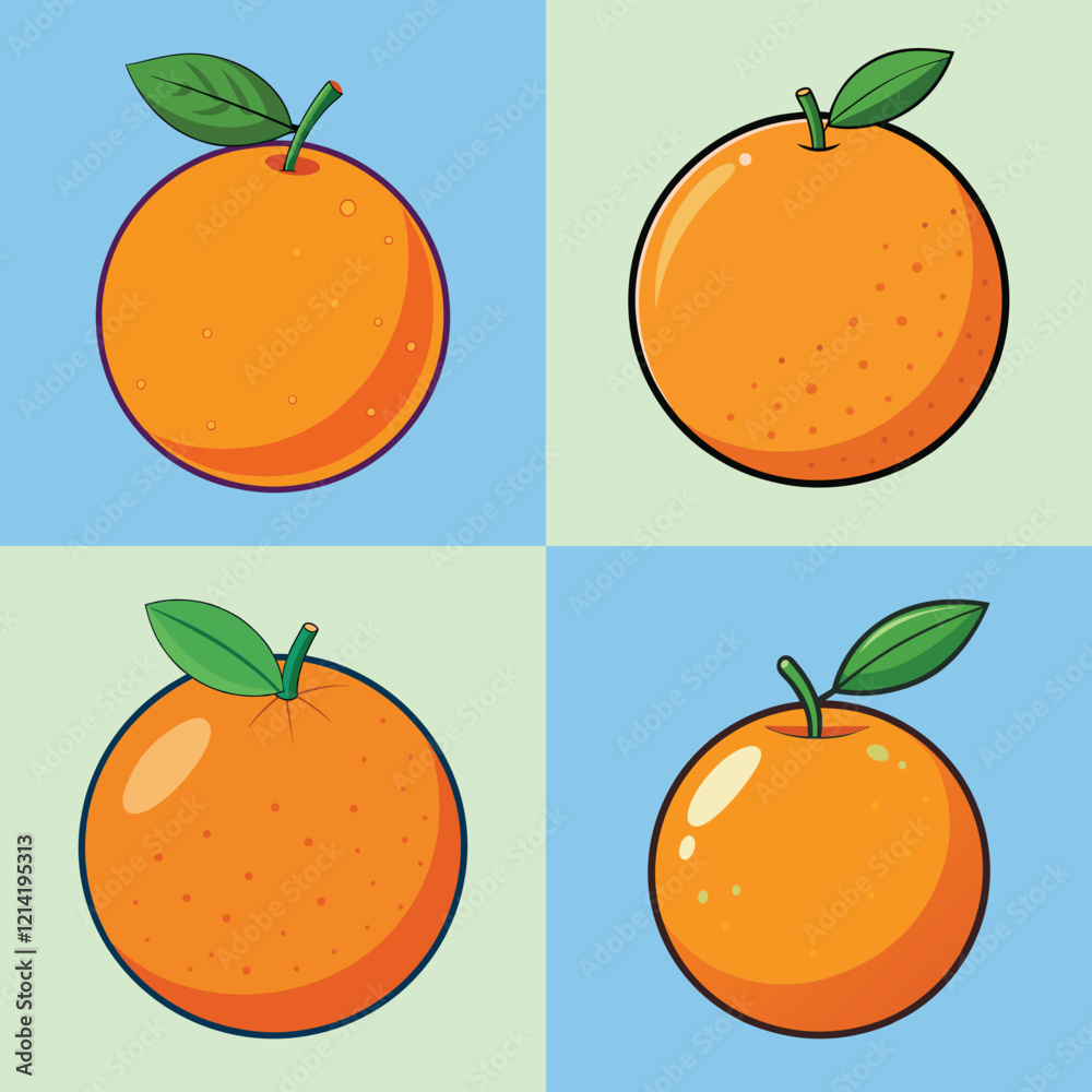 cartoon orange vector illustration in colorful grid - a vibrant ...