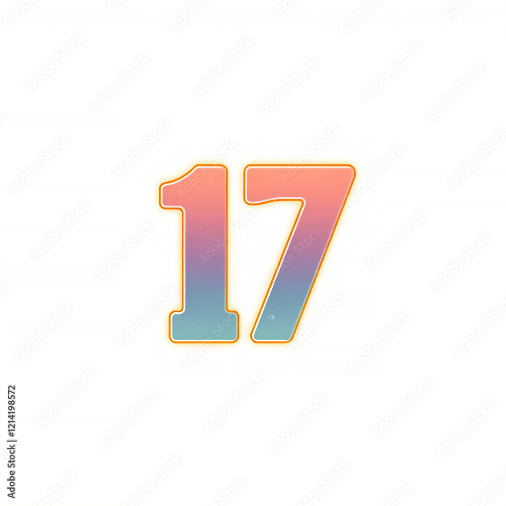 number seventeen 17 on white background. blue, pink color, gradient ...