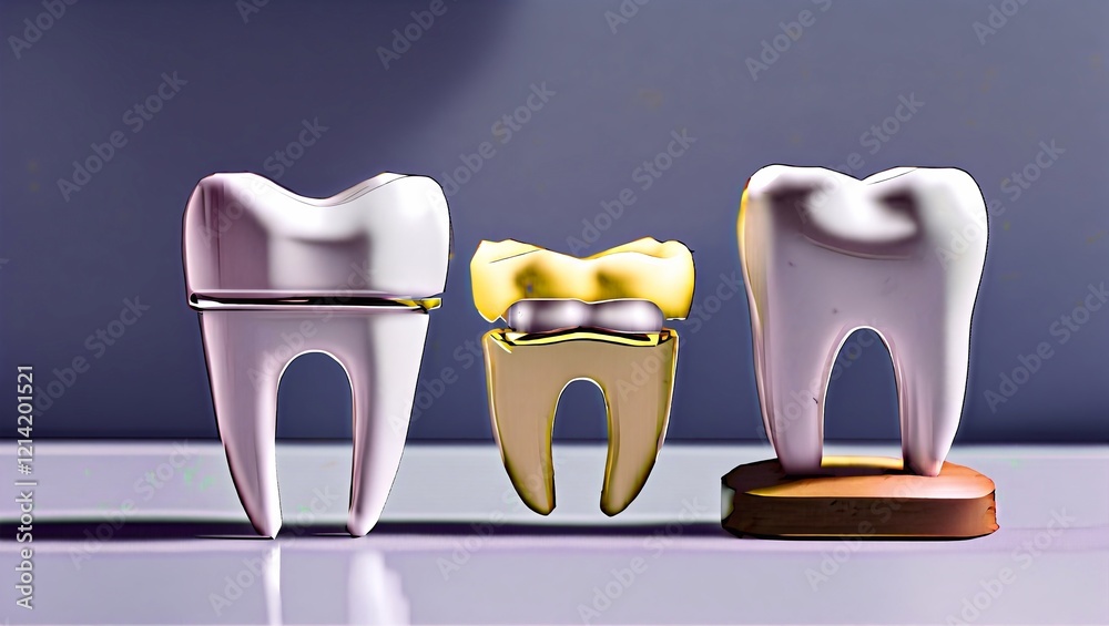 Close-up of a dental implant model standing next to a real tooth model ...
