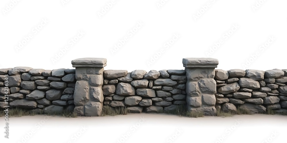 Stone Wall with Pillars 3d Model for Game Design and Architecture Stock ...