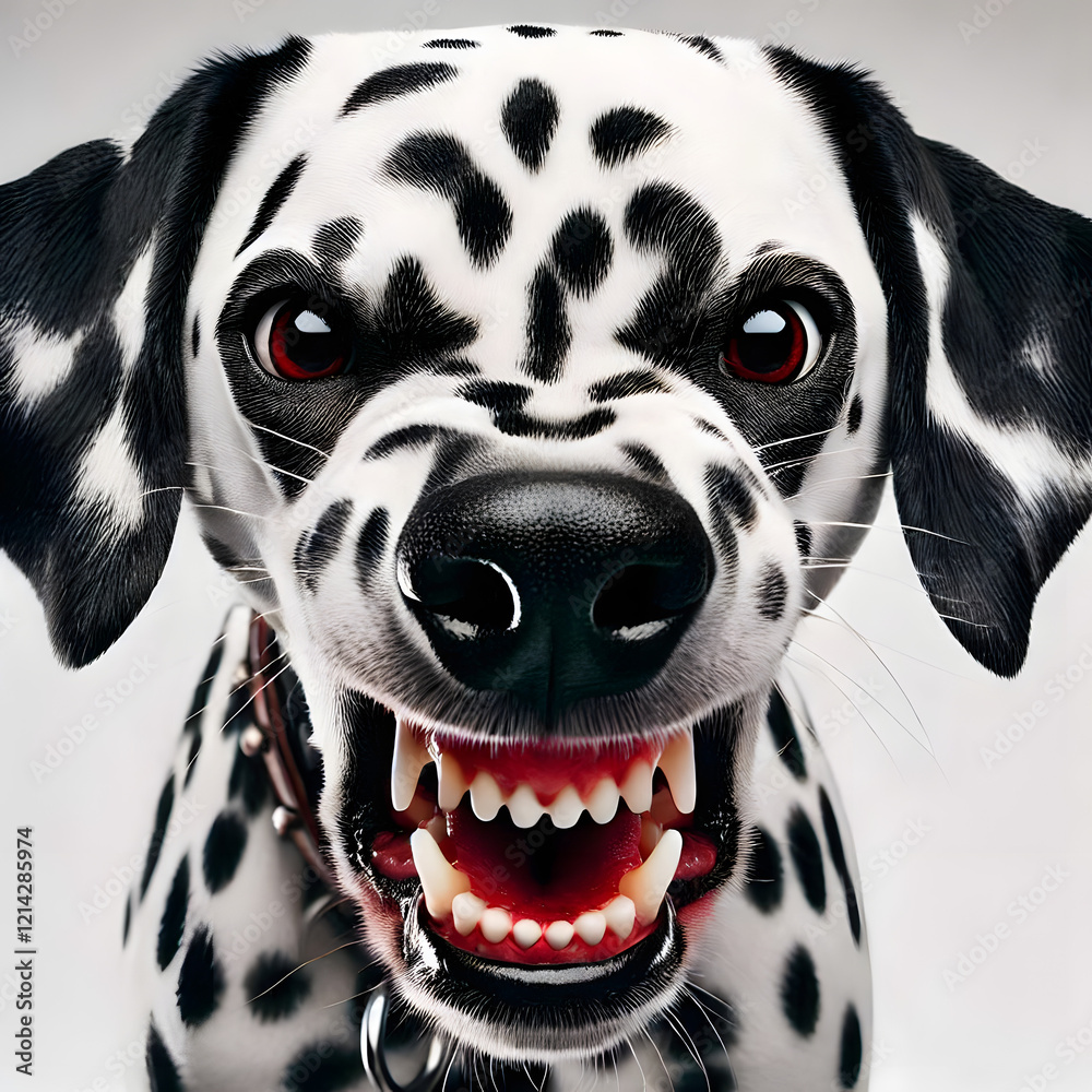 Dalmatian's Fierce Gaze: A close-up of a snarling Dalmatian with ...
