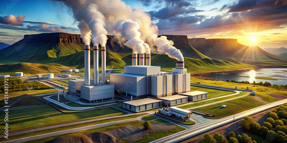 Futuristic Geothermal Power Plant: 3D Model Render Showing Innovative ...