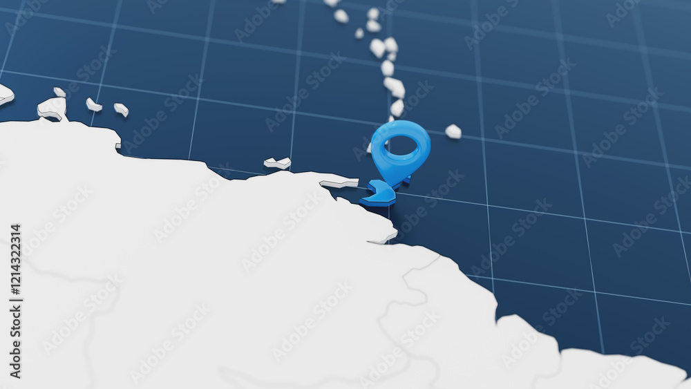 Blue Trinidad And Tobago 3d map with pointer pin surrounded with other ...