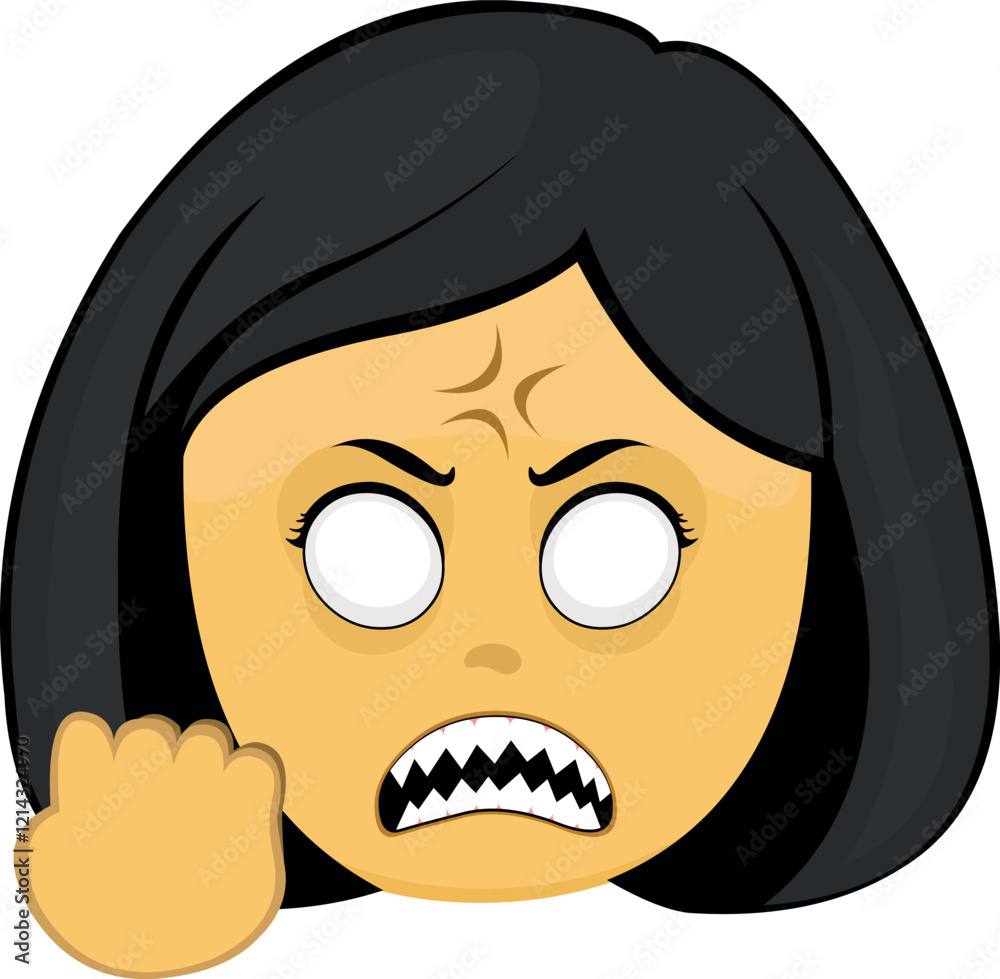 vector illustration yellow emoji face character woman cartoon, fury ...