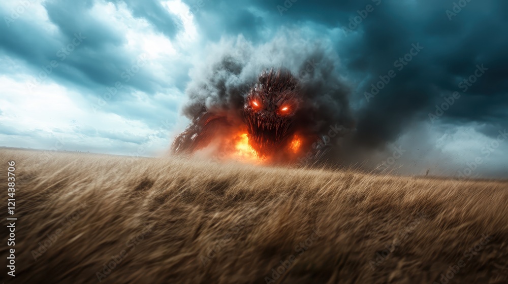 This image captures the terrifying presence of a monster breaking ...