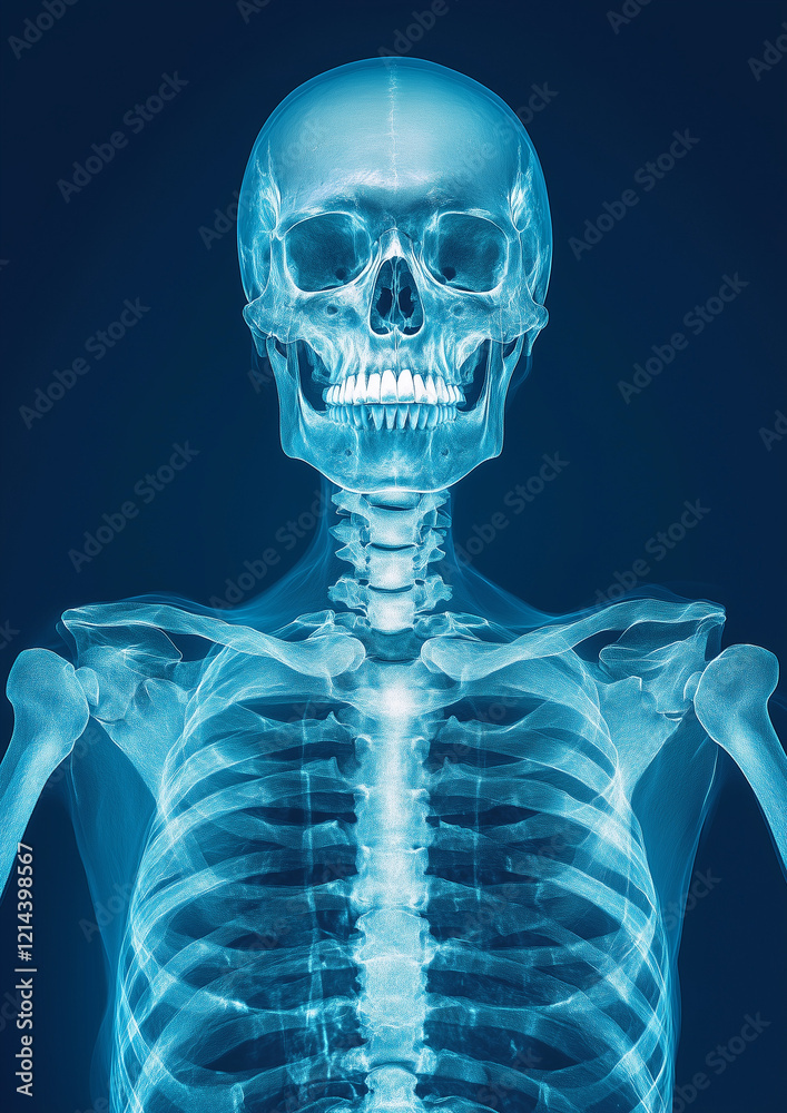 X Ray Scan Of A Human Skeleton Showing Detailed Bone Structure Stock