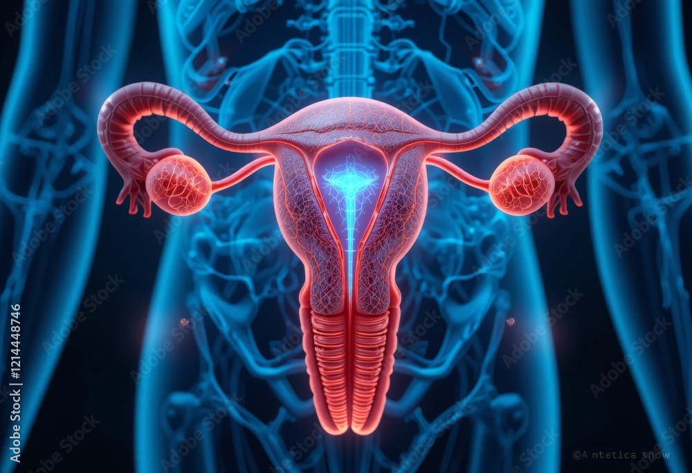 Stock-Foto „A vibrant 3D illustration of the female reproductive system ...