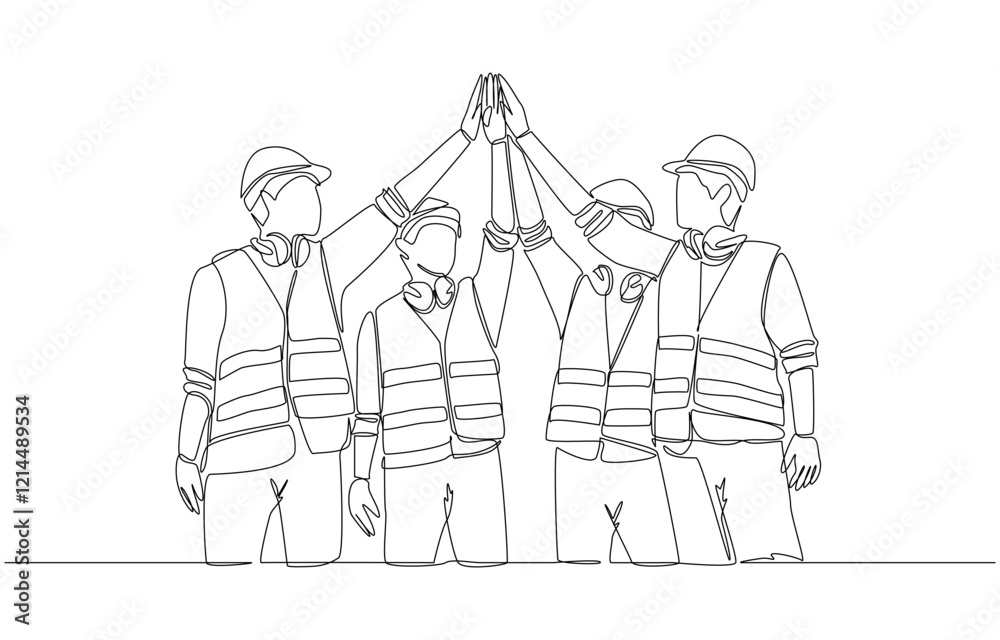 Continuous one line drawing of group of foreman and construction ...