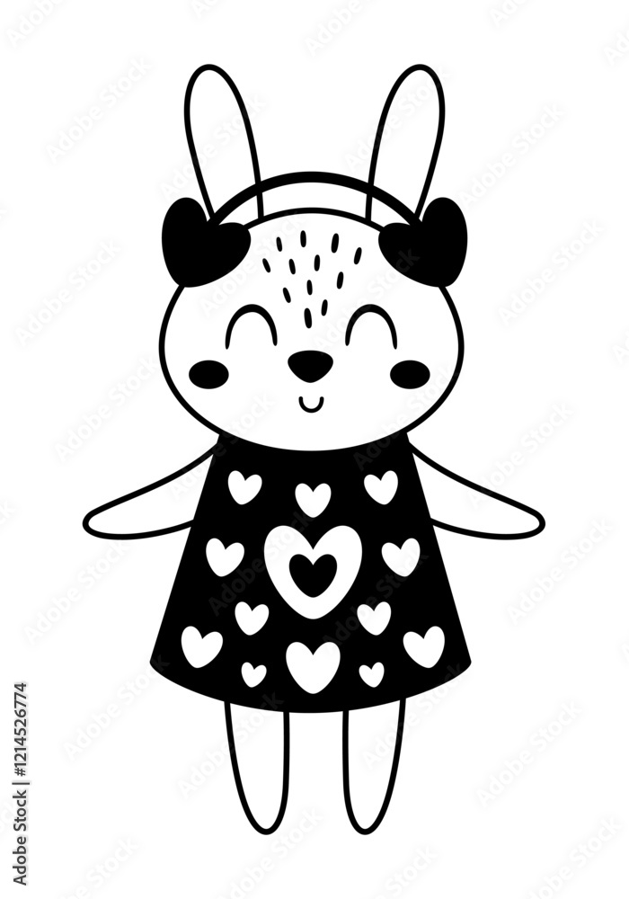 Black and white Valentine animal clipart. Cute rabbit clipart ...