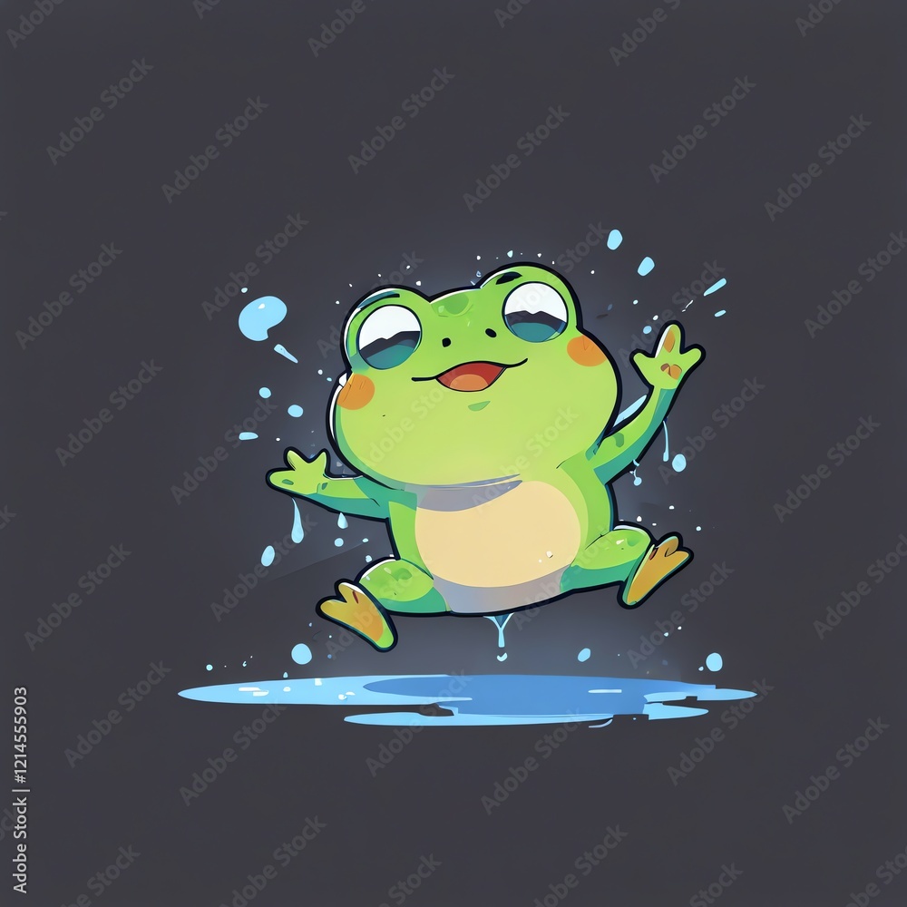 Joyful Frog Leap: A Cute Illustration of an Amphibian's Playful Splash ...