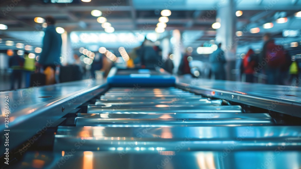 Close-up of a security checkpoint at an airport, featuring a metal ...
