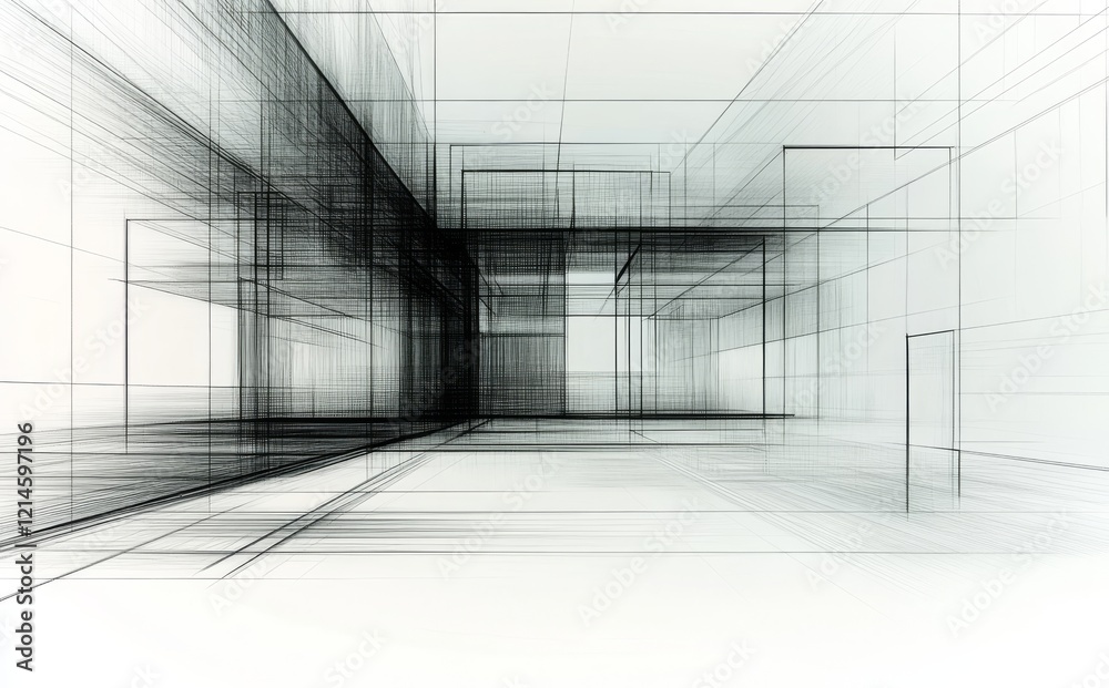 Sketches of building exteriors, a line drawing featuring interior ...