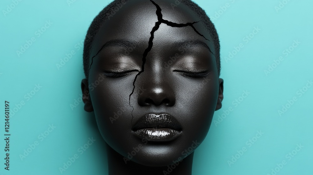 Cracked Portrait: A striking close-up portrait of a black woman with a ...