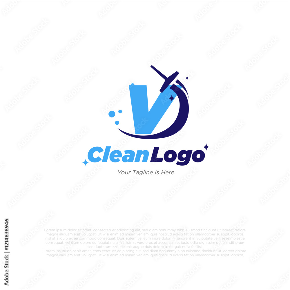 Letter V with windows cleaning logo and swoosh Stock Vector | Adobe Stock