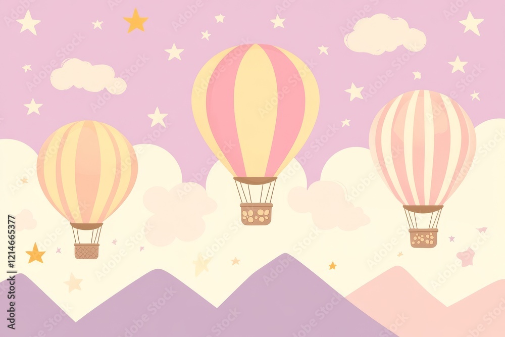 Hand-drawn modern wallpaper with a childish theme of mountains ...